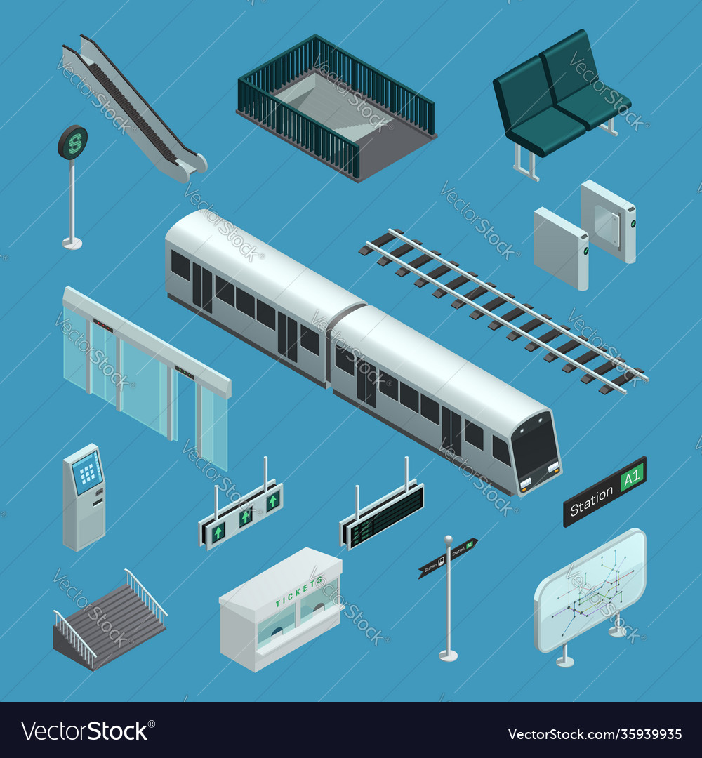 Subway isometric elements Royalty Free Vector Image