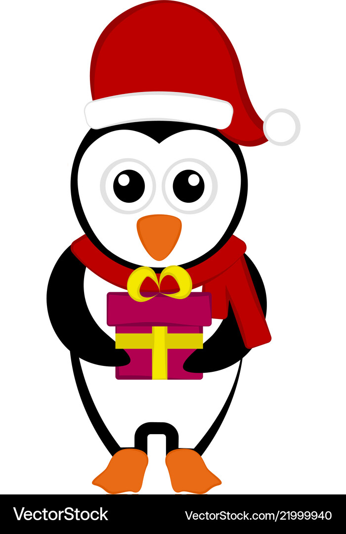Christmas penguin character holding a present Vector Image