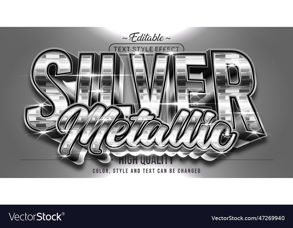 Editable text style effect - silver metallic text Vector Image