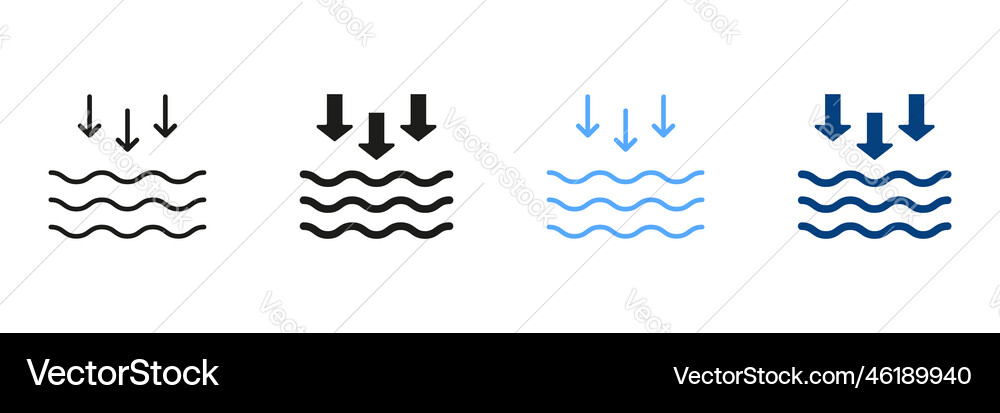 Low tide silhouette and line icon set waves Vector Image