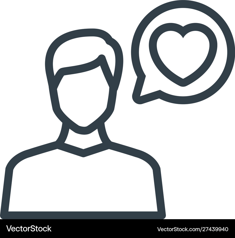 Man talking love heart icon line design Royalty Free Vector