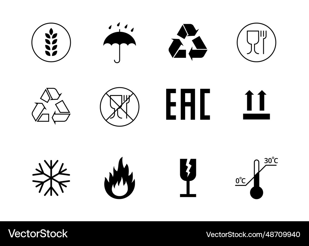 Packaging symbols black thin line icons set Vector Image