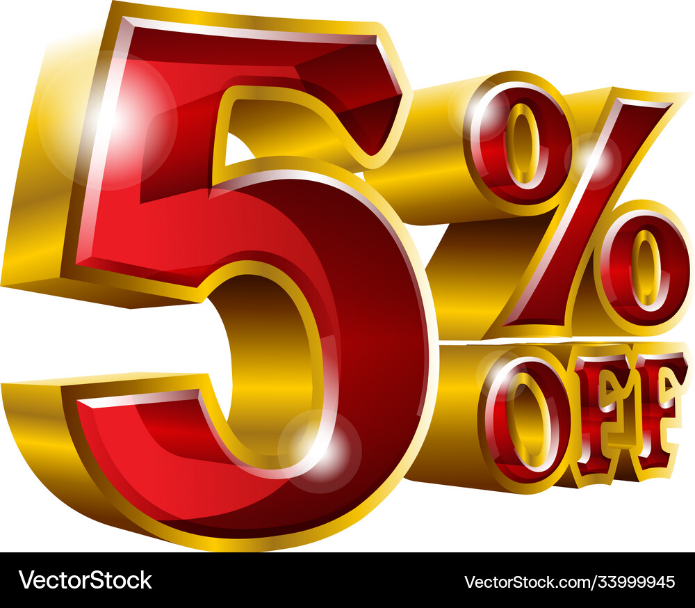 5 off - five percent discount gold and red Vector Image
