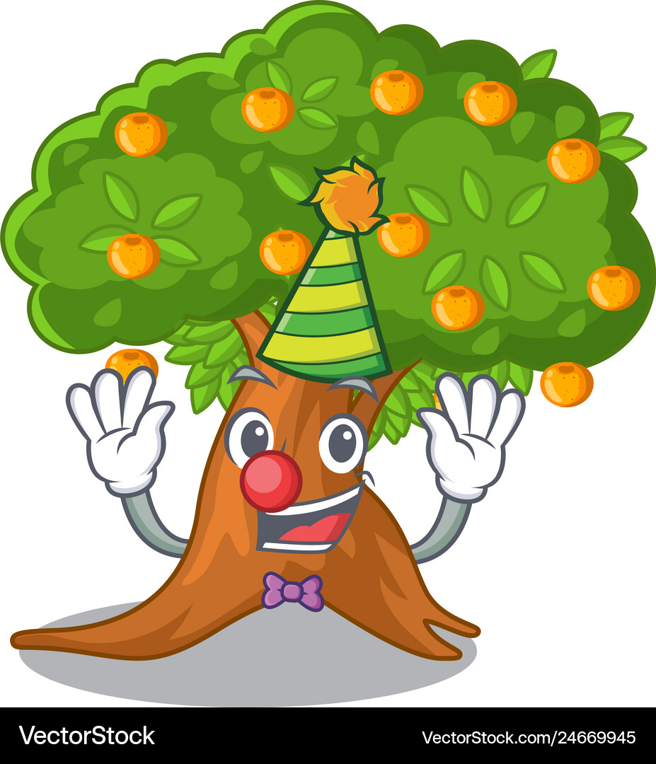 Clown cartoon orange tree in yard Royalty Free Vector Image