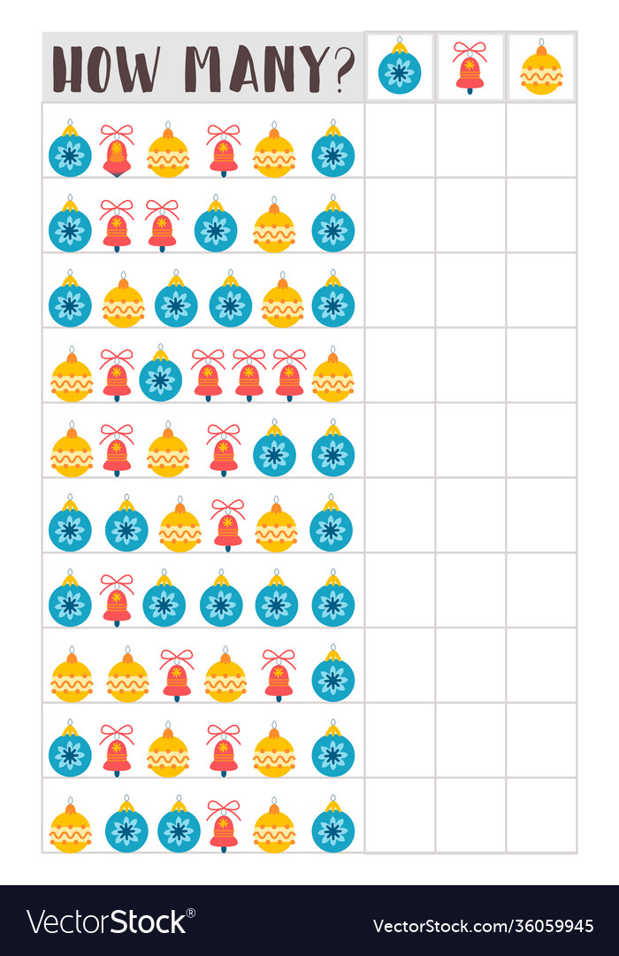 Counting kids game christmas ornaments hanging Vector Image
