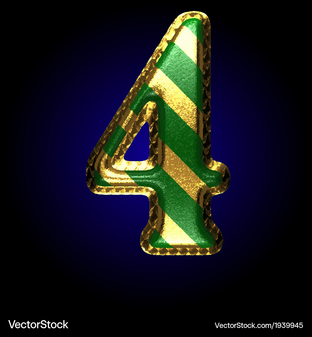 Golden and green letter 4 Royalty Free Vector Image