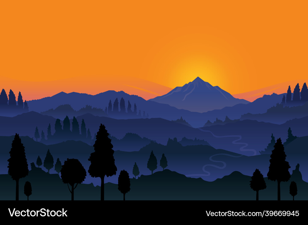 Mountain and forest sunrise landscape background Vector Image