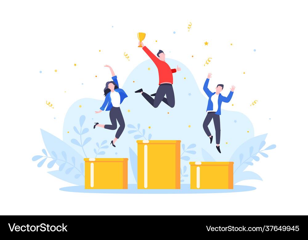 People standing on podium rank first three Vector Image