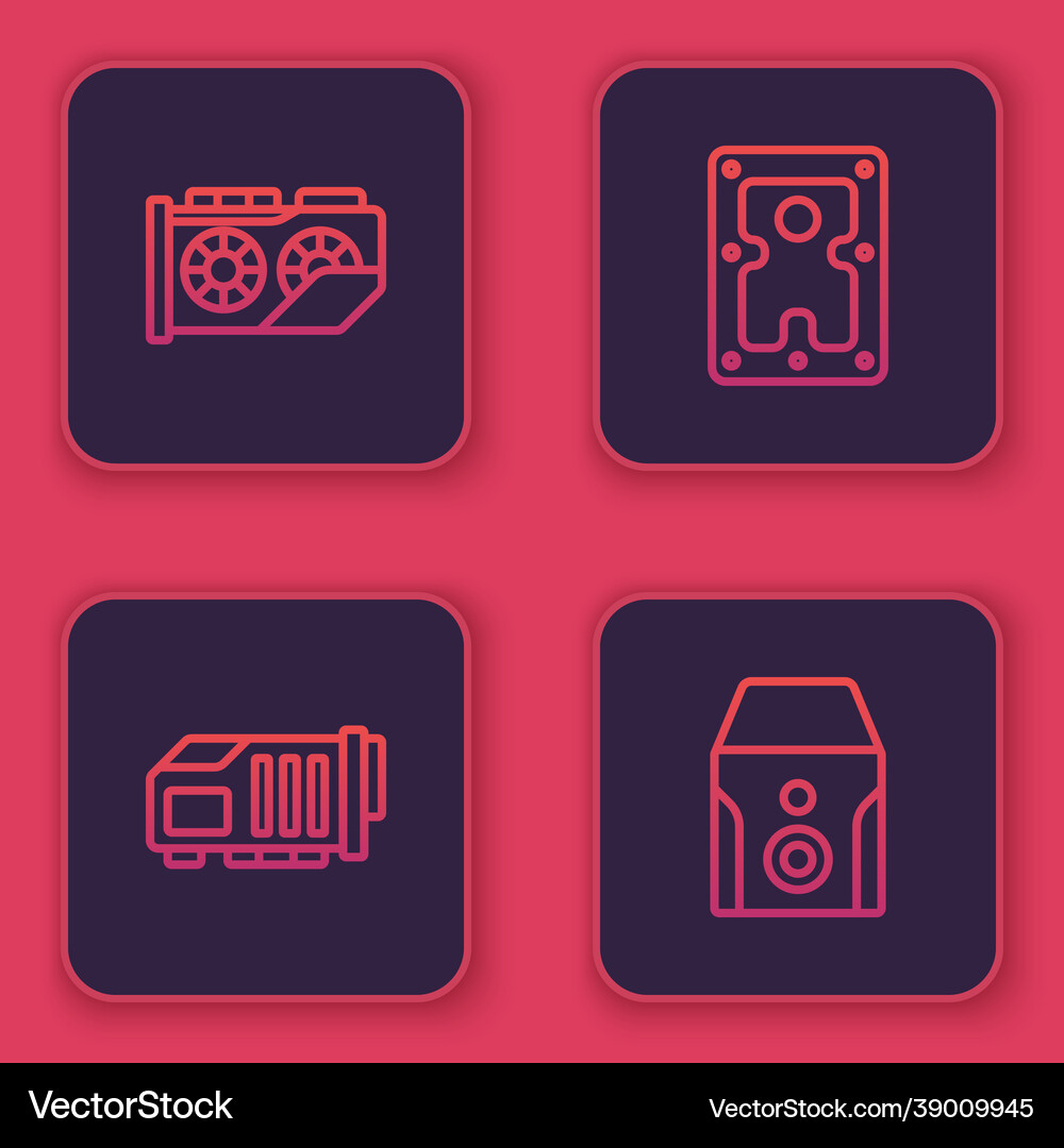 Set line video graphic card hard disk drive hdd Vector Image