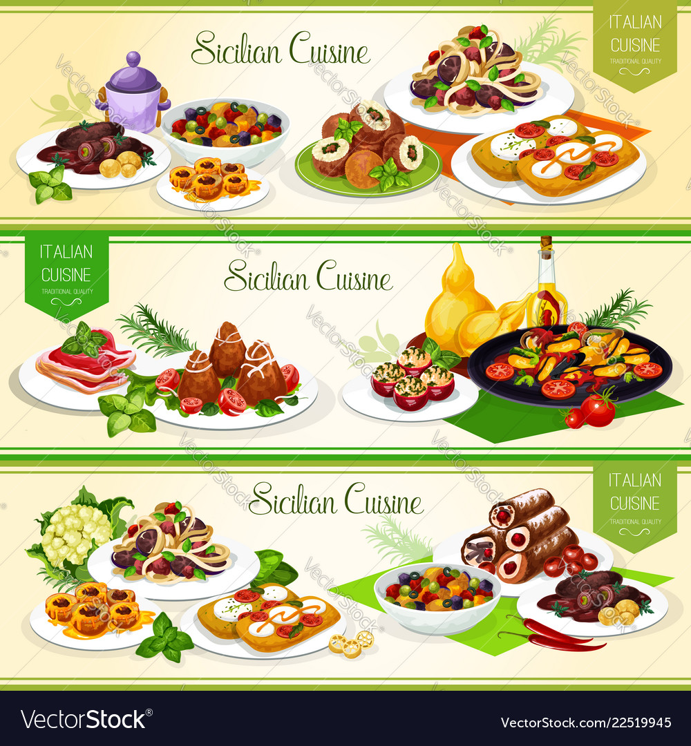 Sicilian italian cuisine dishes and desserts Vector Image
