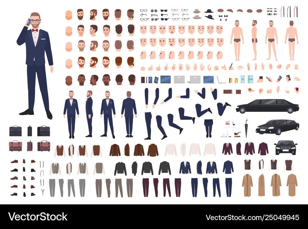Stylish man dressed in elegant suit creation set Vector Image