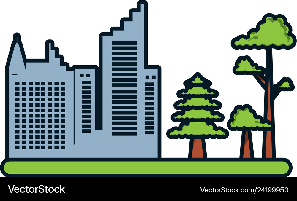 Building cityscape with tree plant Royalty Free Vector Image