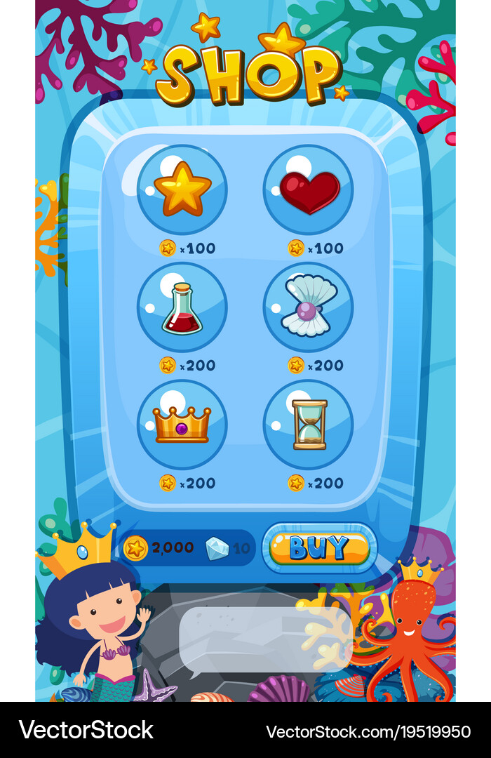 Game template with items in shop Royalty Free Vector Image