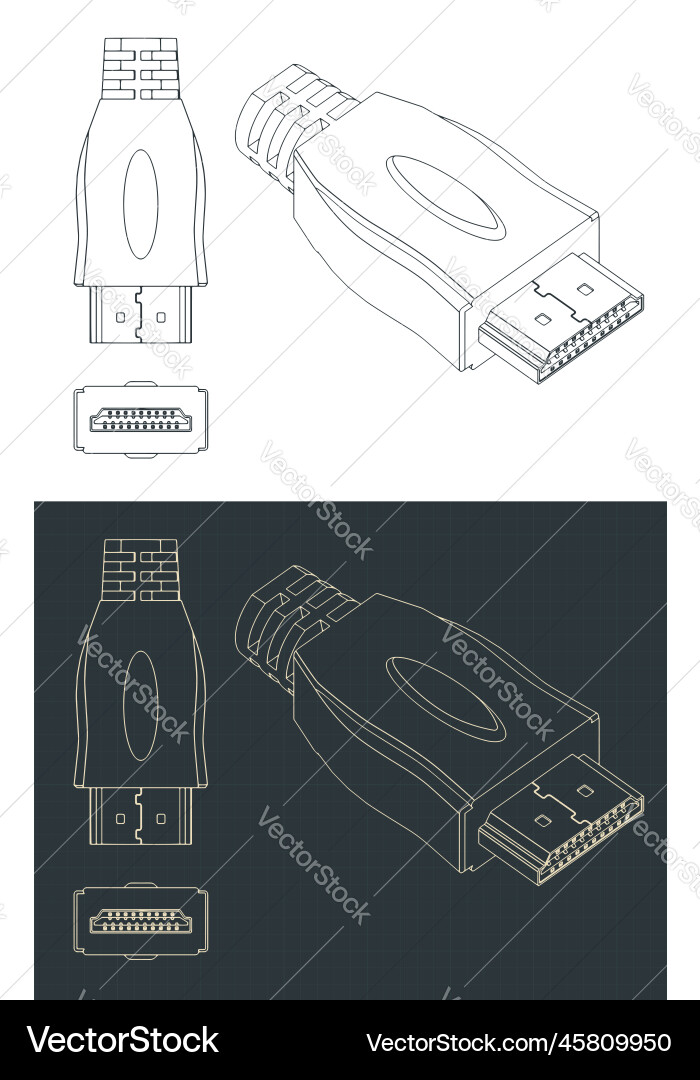 Hdmi male plug blueprints Royalty Free Vector Image