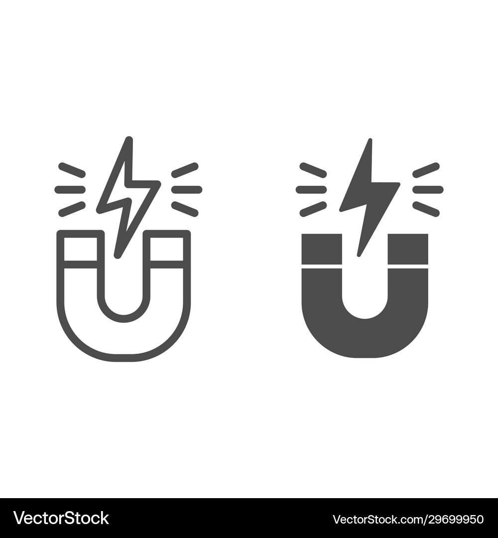 Magnet line and solid icon horseshoe with energy Vector Image