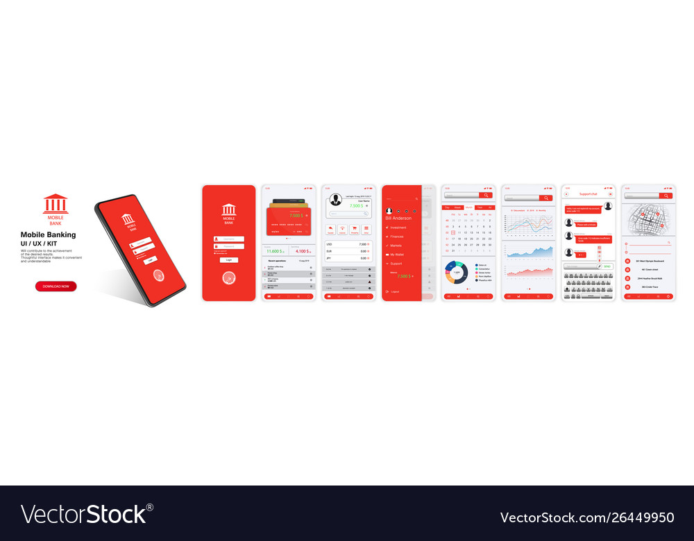 Mobile banking app ui ux kit Royalty Free Vector Image
