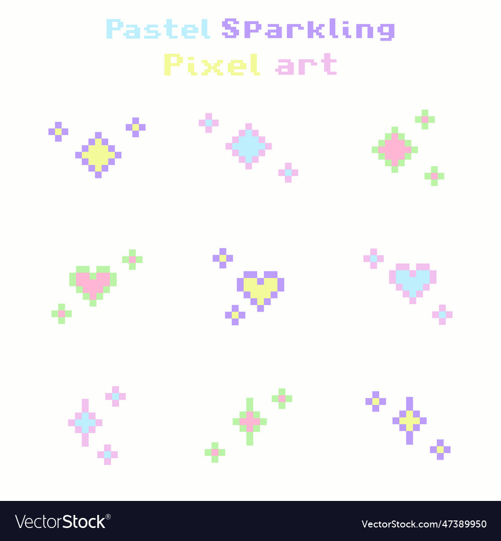 Pastel sparkling pixel art set sparkling pixel Vector Image