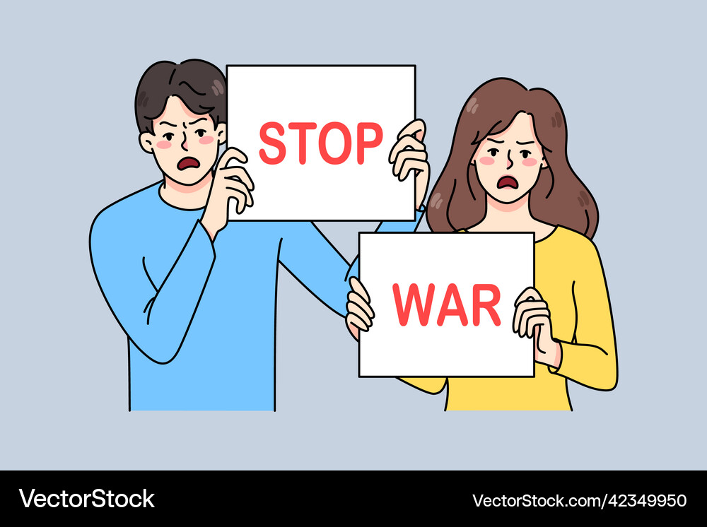 People with banners protest against war Royalty Free Vector
