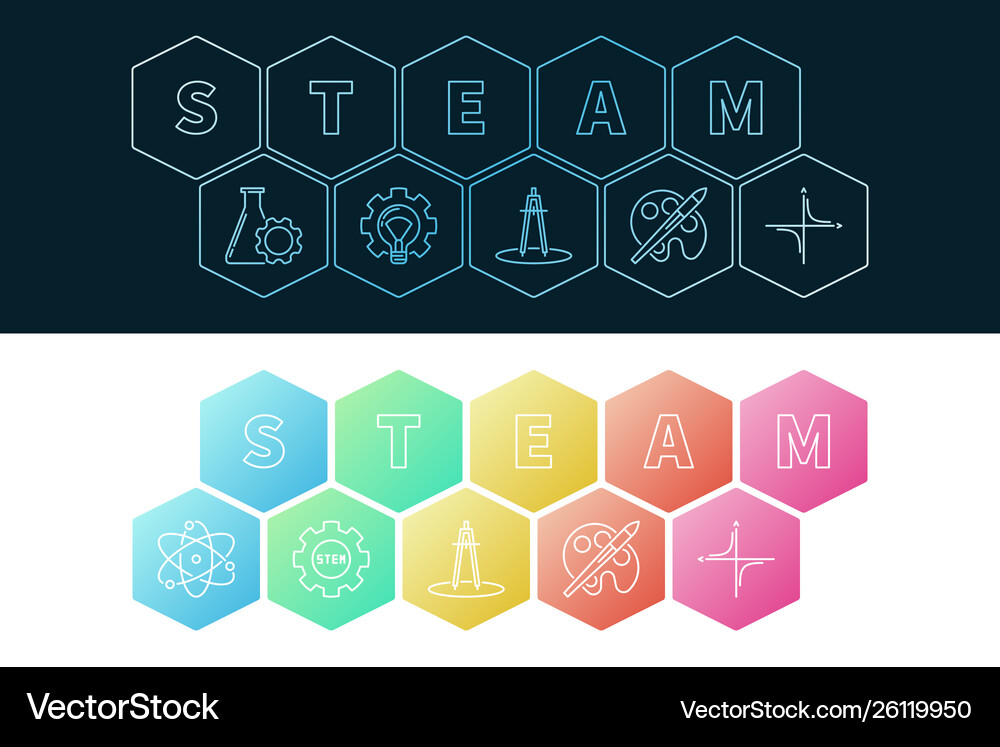 Steam banners set science and education Royalty Free Vector