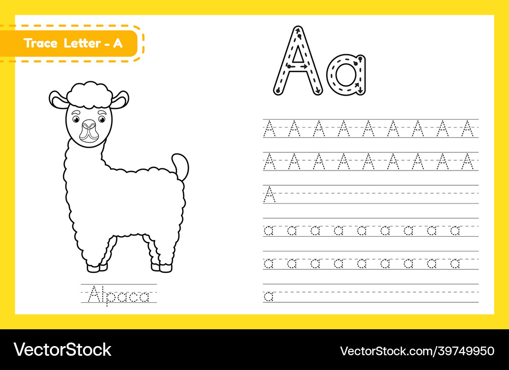 Trace letter a uppercase and lowercase alphabet Vector Image