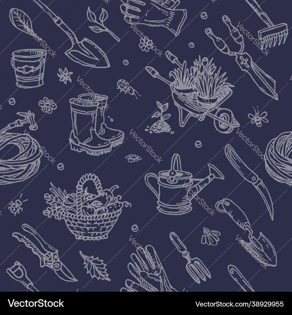 Big set hand-drawn garden elements gardening Vector Image