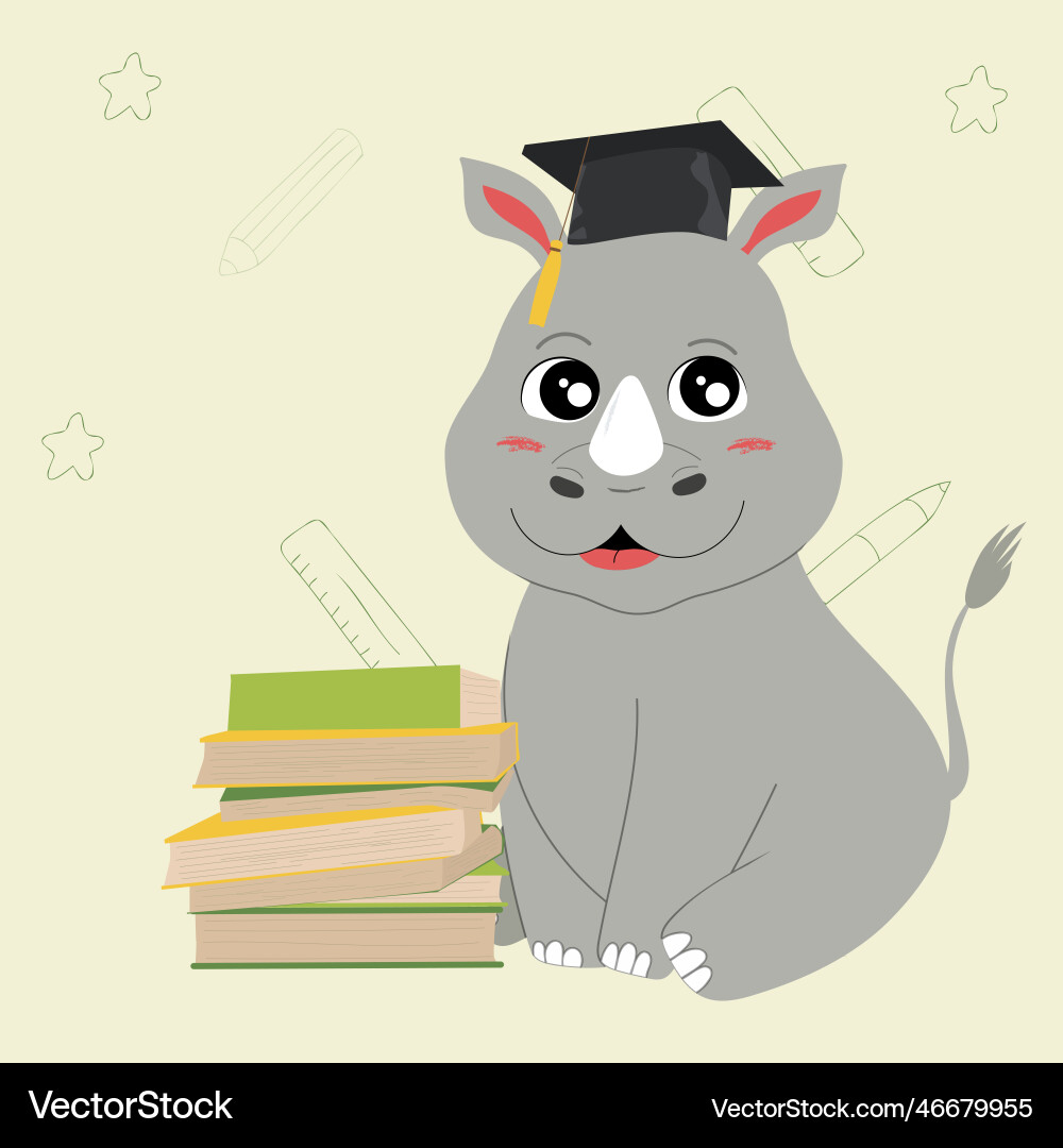Craduation card with rhino Royalty Free Vector Image