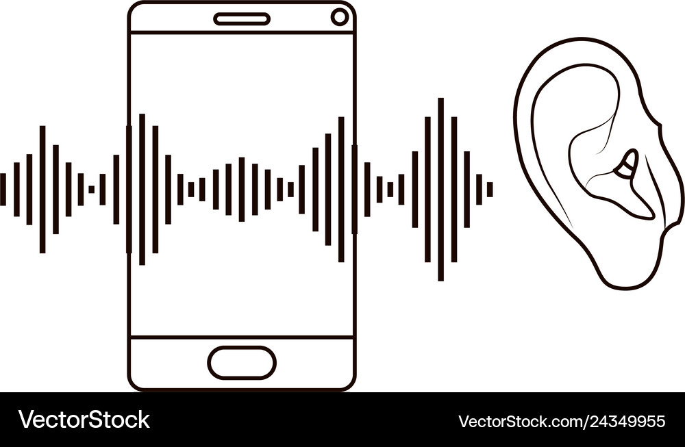 Ear with sound wave and smartphone Royalty Free Vector Image