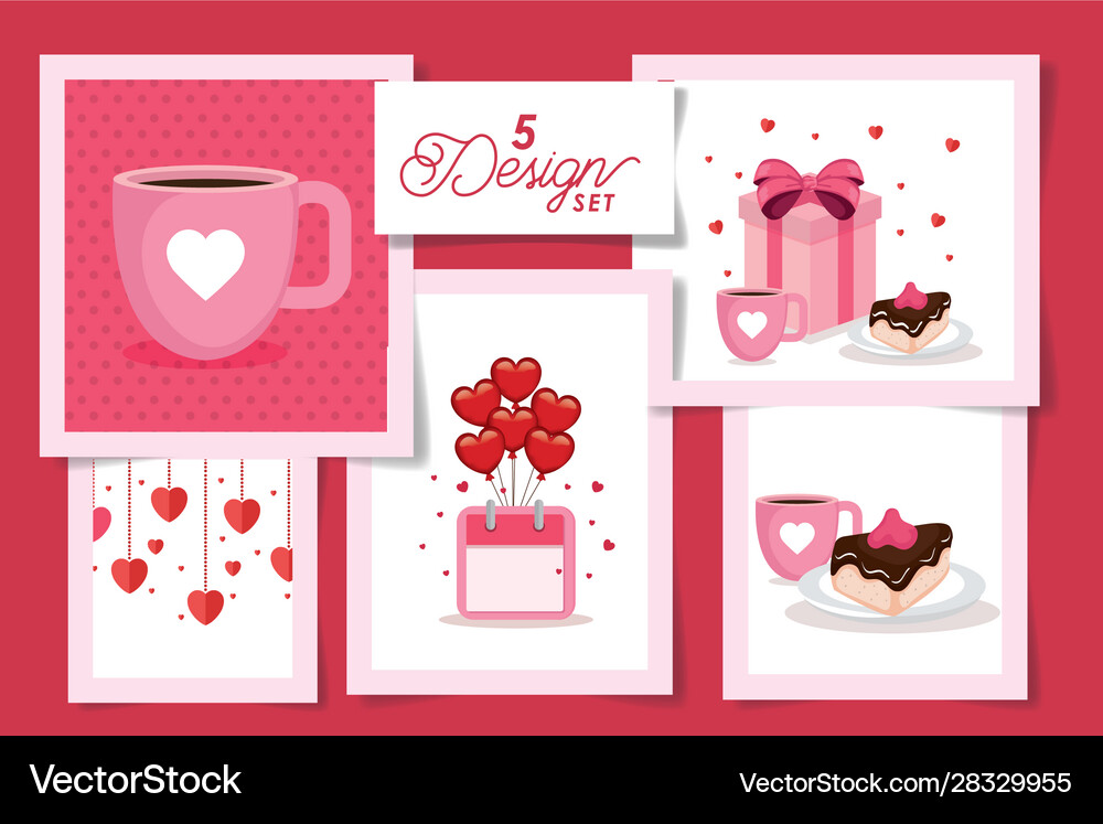 Set five designs love and decoration Royalty Free Vector