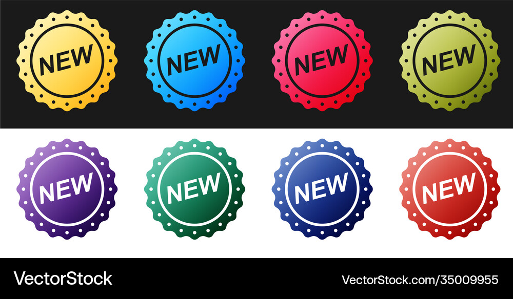 Set label new icon isolated on black and white Vector Image