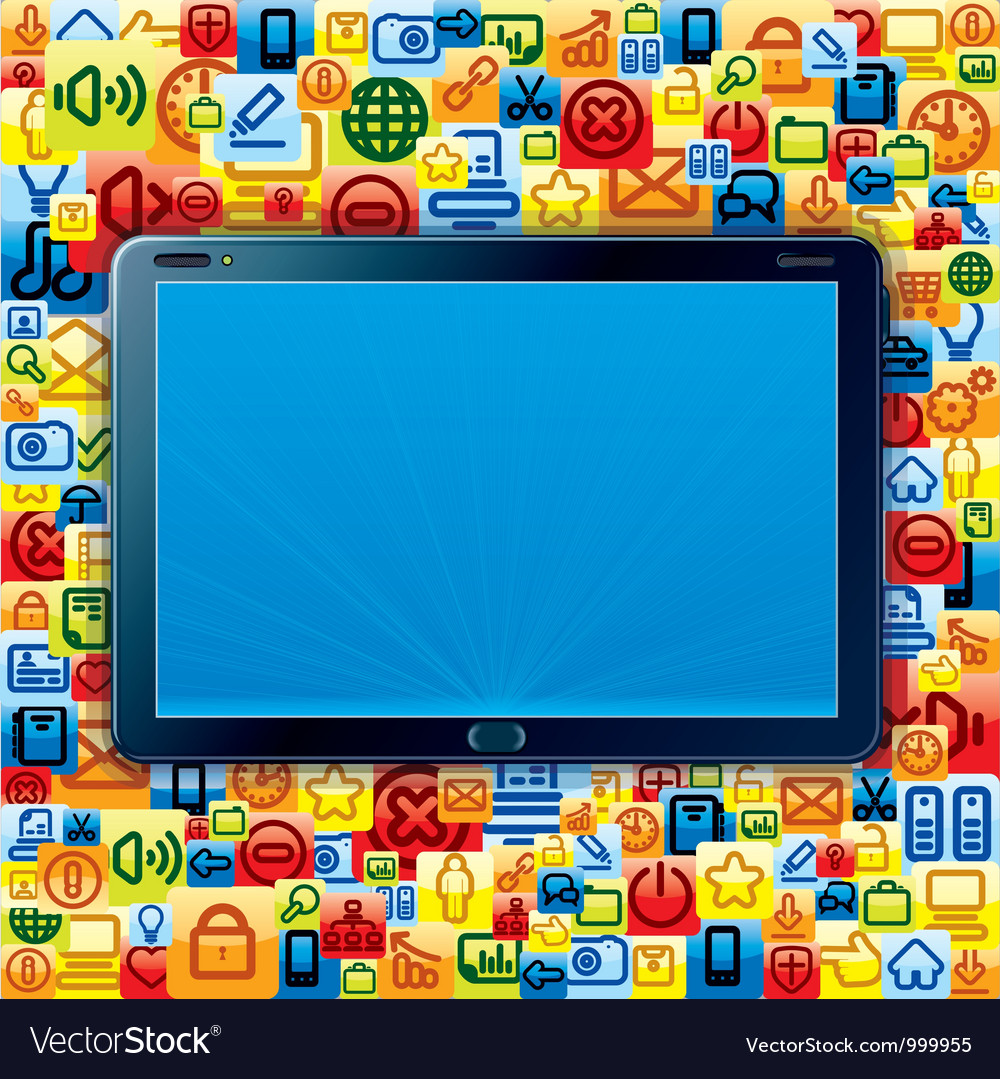Tablet pc with apps background Royalty Free Vector Image