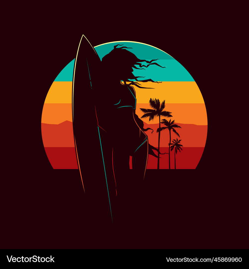 A girl with surfboard Royalty Free Vector Image