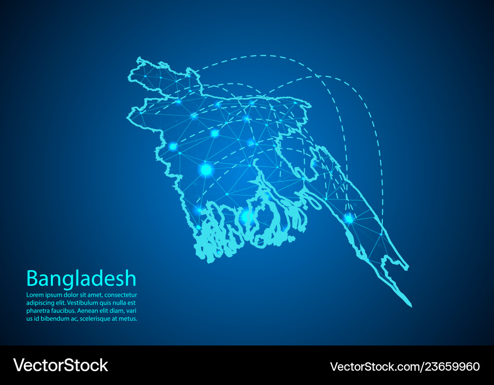 Bangladesh map with nodes linked lines concept Vector Image