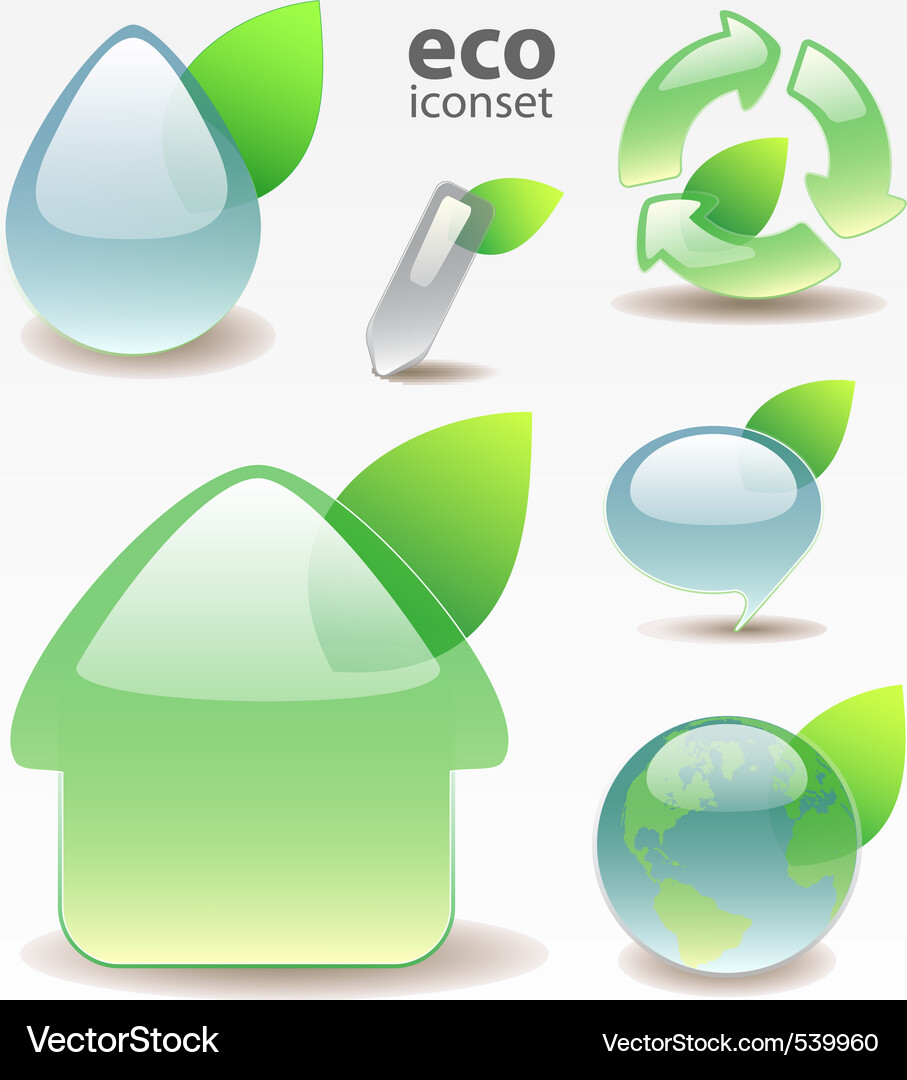 Green glossy eco icons Royalty Free Vector Image