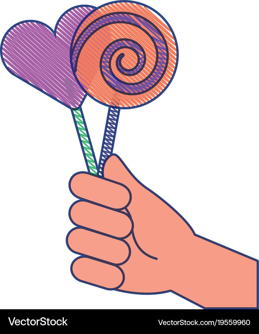 Hand holding lollipop sweet candy Royalty Free Vector Image