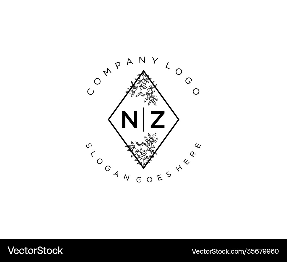 Initial nz letters beautiful floral feminine Vector Image