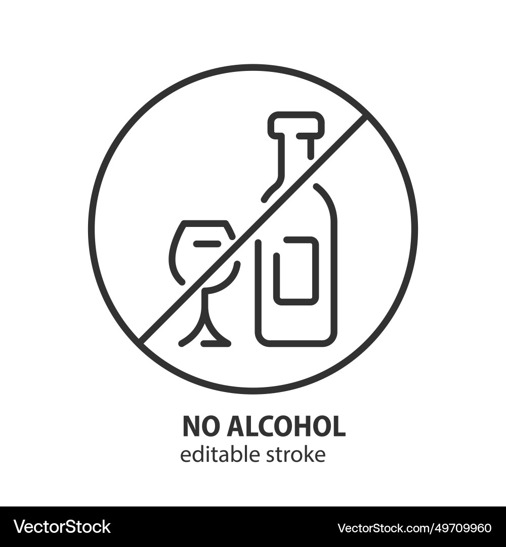 No alcohol sign line icon no drinking Royalty Free Vector