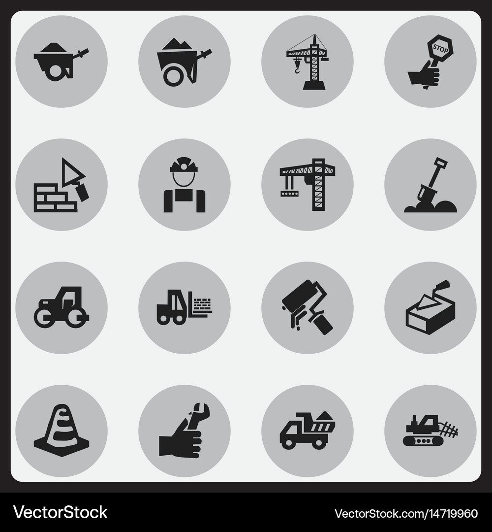Set of 16 editable construction icons includes Vector Image