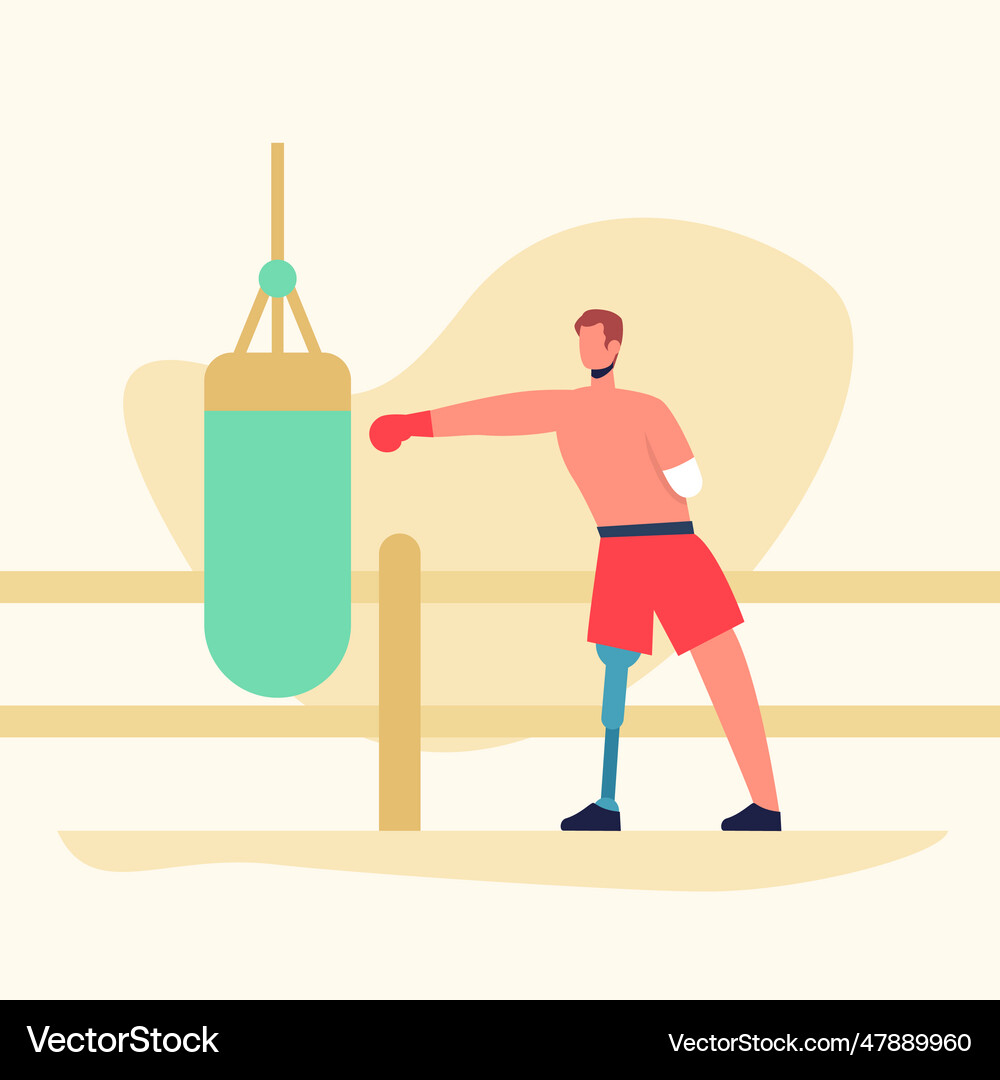 Young man with prosthetic leg playing boxing Vector Image