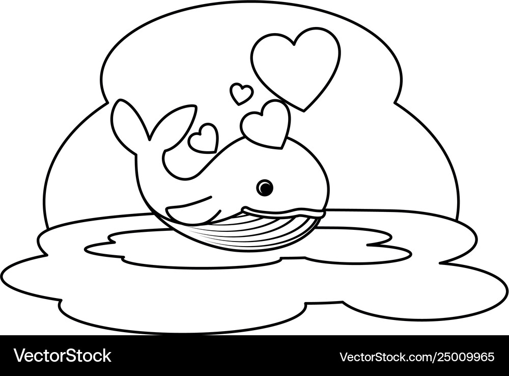 Cute whale with hearts in ocean character Vector Image