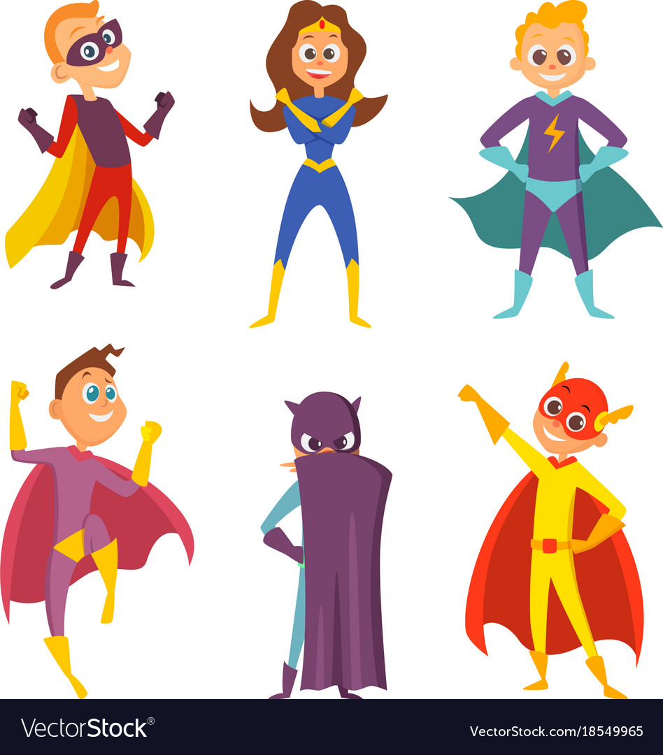 Funny childrens superheroes boys and girls in Vector Image