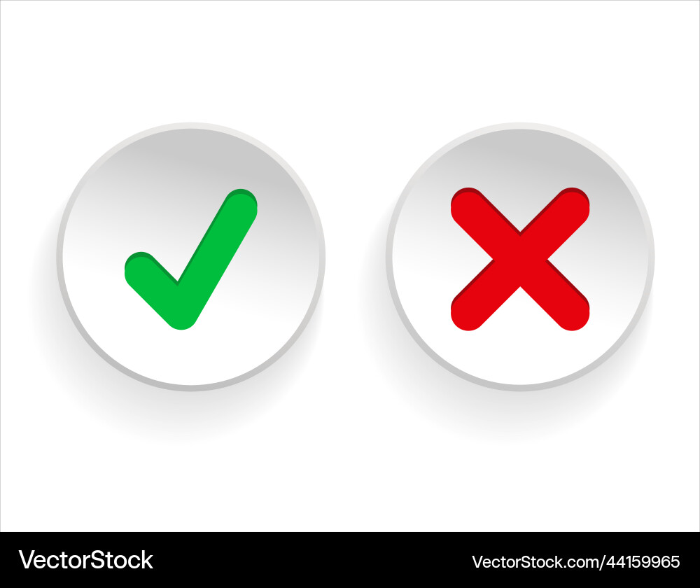 Green check mark and red cross icon set Royalty Free Vector