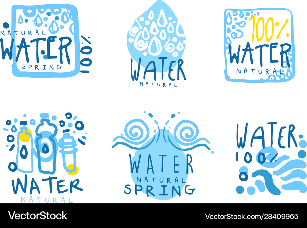 Natural water label or badge design set Royalty Free Vector