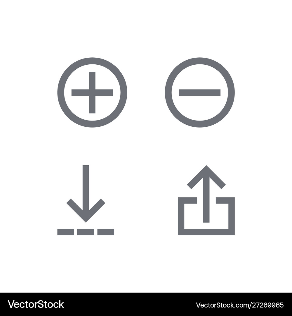 Plus minus download upload icons web set Vector Image