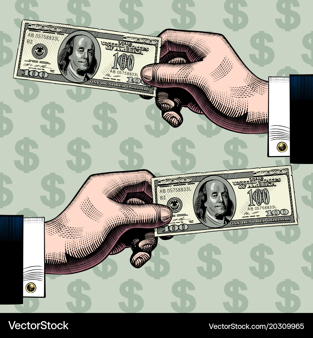 Right and left hands with 100 dollars bank Vector Image