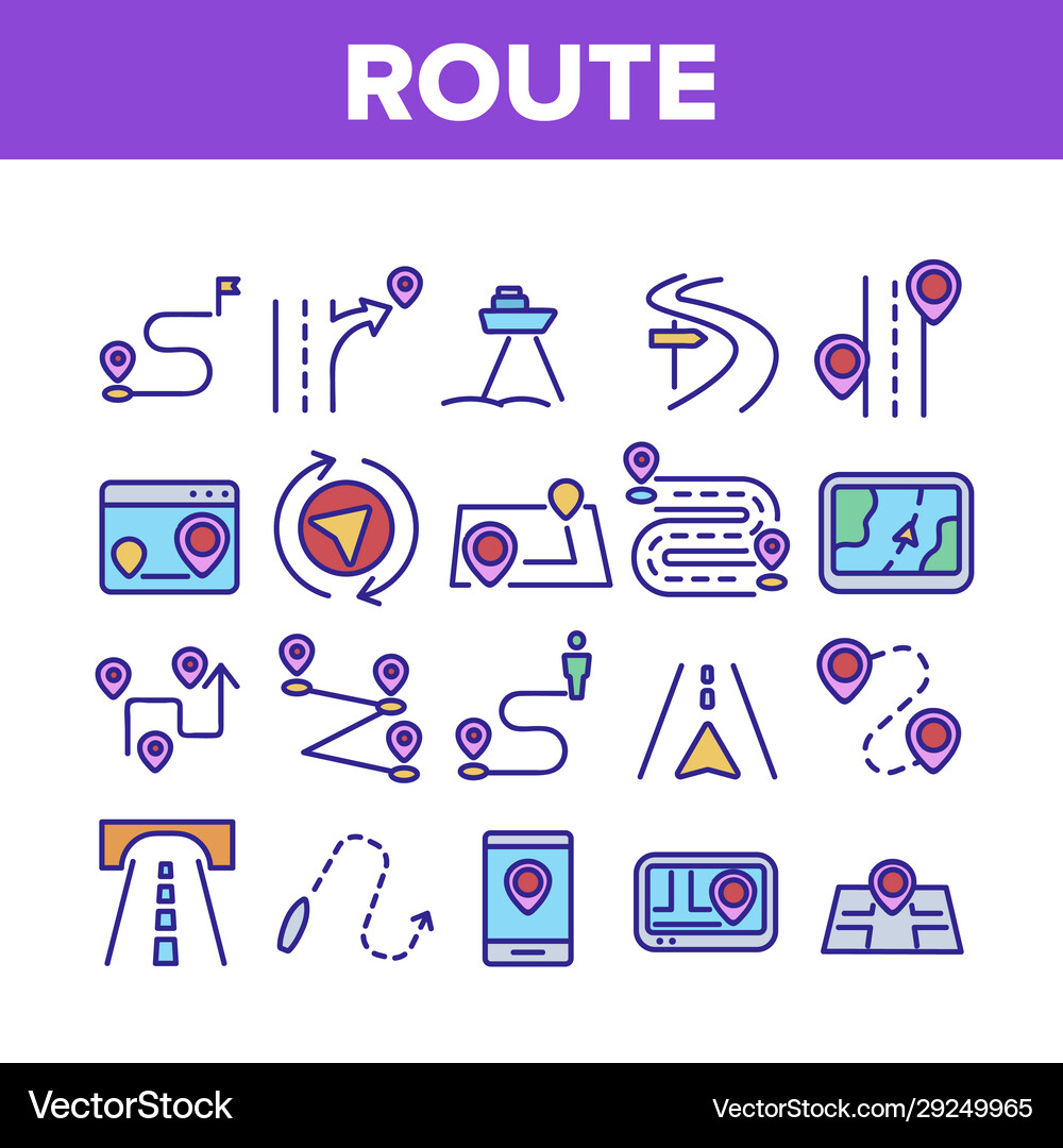 Route gps navigator collection icons set Vector Image