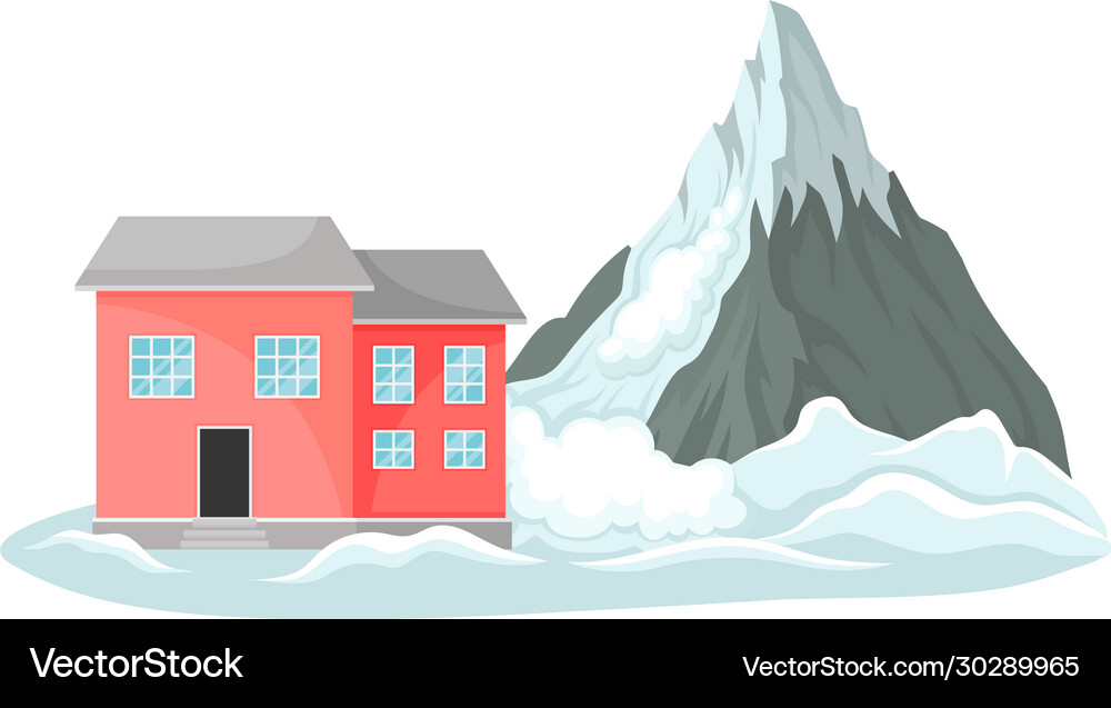Snowslide approaching residential house standing Vector Image
