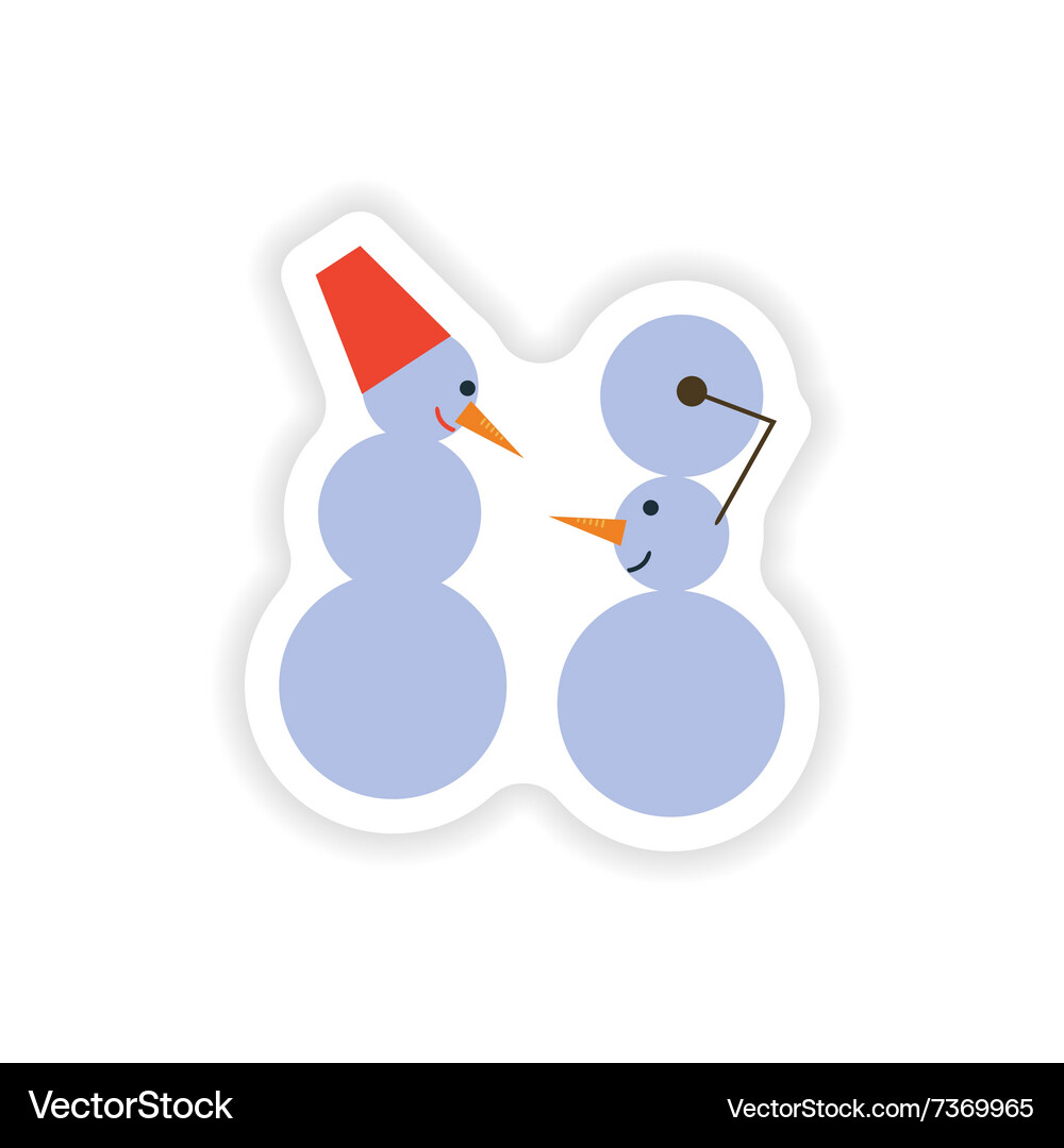 Stylish paper sticker on white background snowmen Vector Image