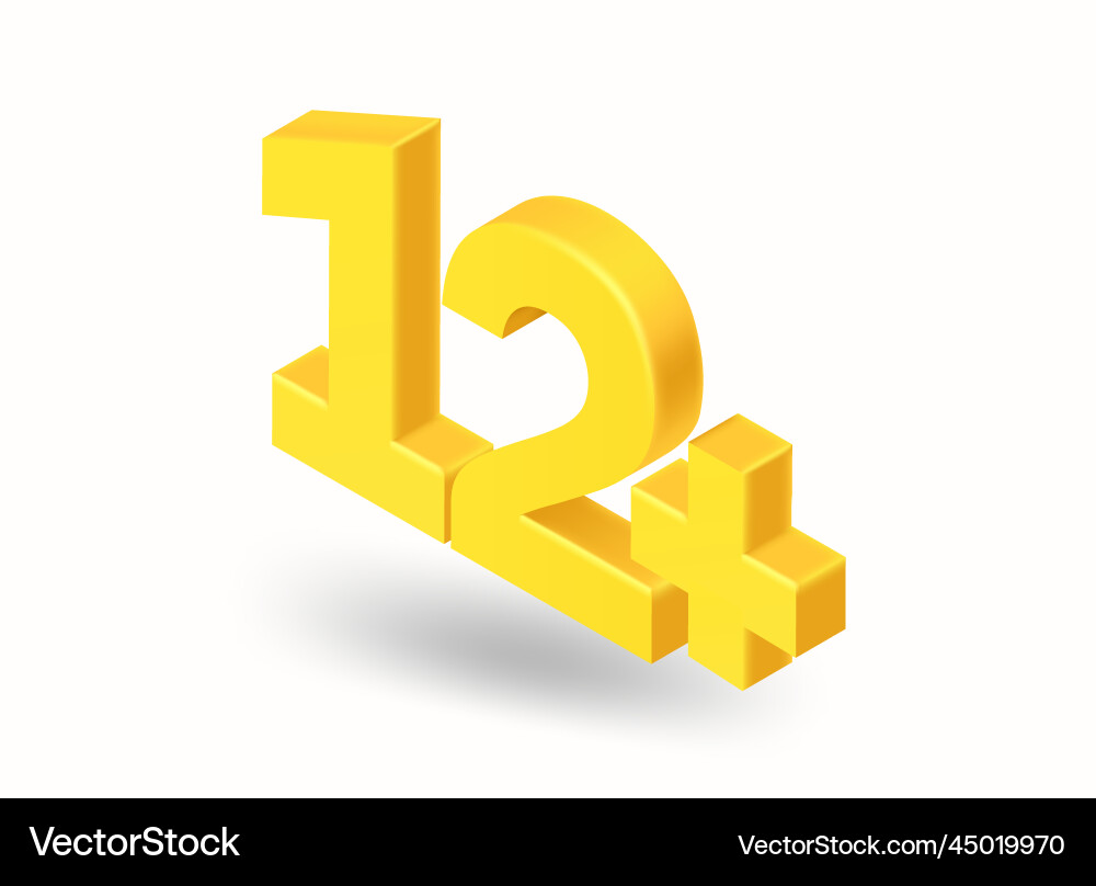 Age limit inscription 12 plus 3d style Royalty Free Vector