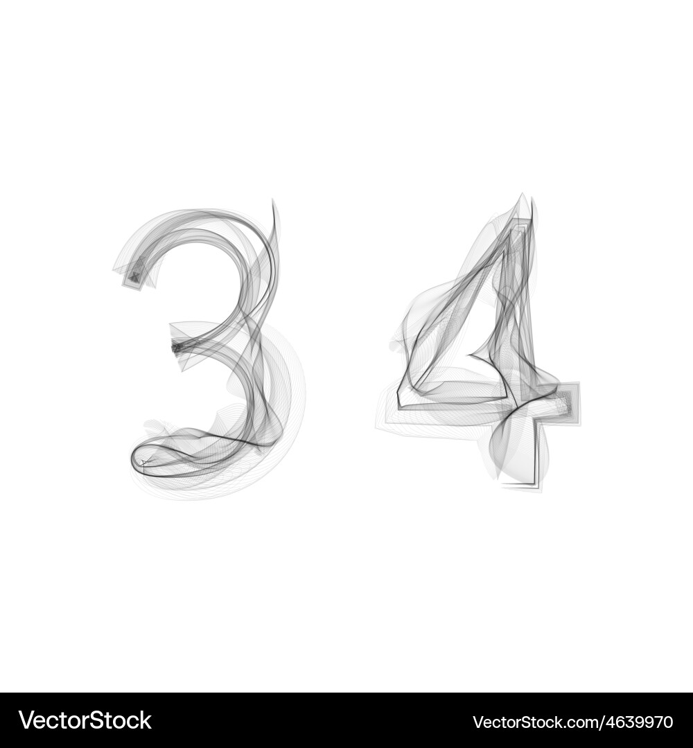 Black smoke font numbers 3 4 Royalty Free Vector Image