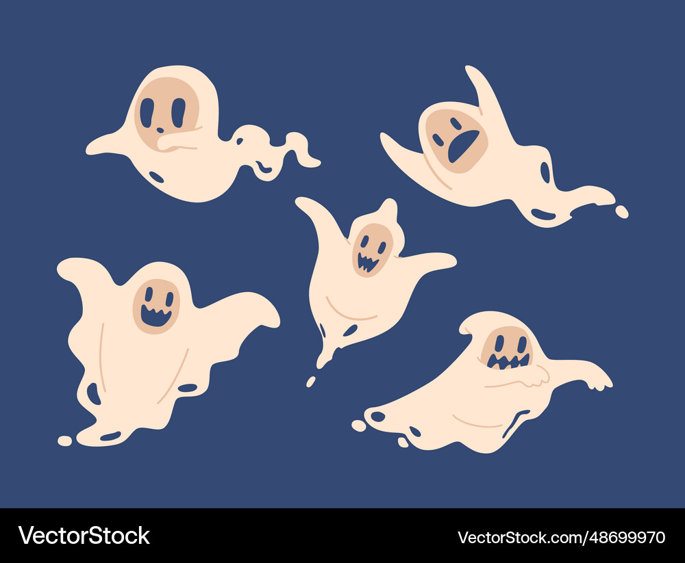 Cartoon halloween ghosts characters flying Vector Image